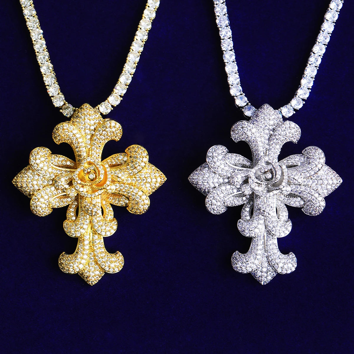 Cross Of Saints | VVS Diamond CZ Fleur-de-lis Cross Iced Blinged Out P ...