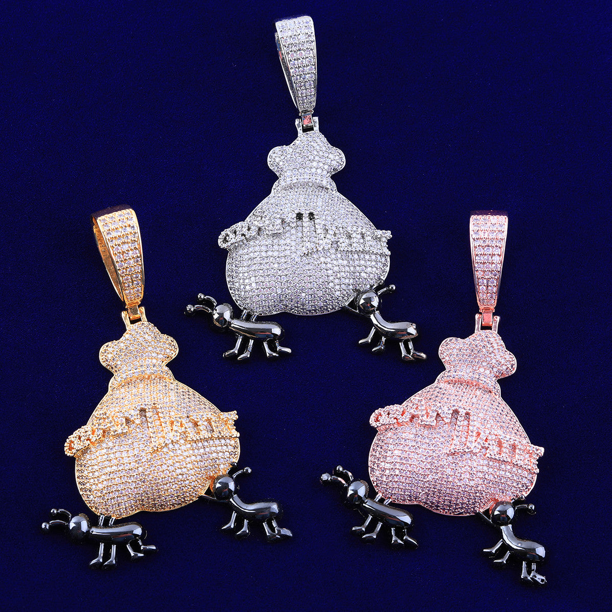 Be Like The Ant | Grand Ant VVS Diamond CZ Money Bag Hip Hop Pendant ...
