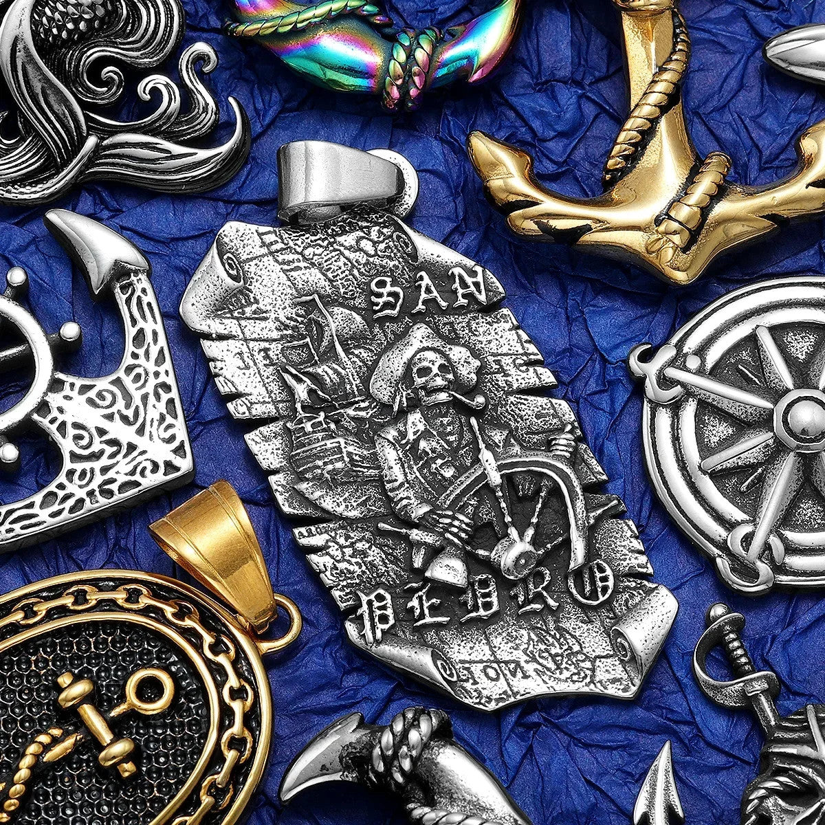 Pirate Collection | 316L No Fade Solid Stainless Steel Anchor Skull St ...