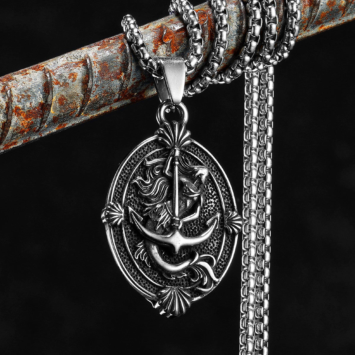 Anchor Mermaid | Solid Stainless Steel Mythical Melia Sea Amulet Neckl ...