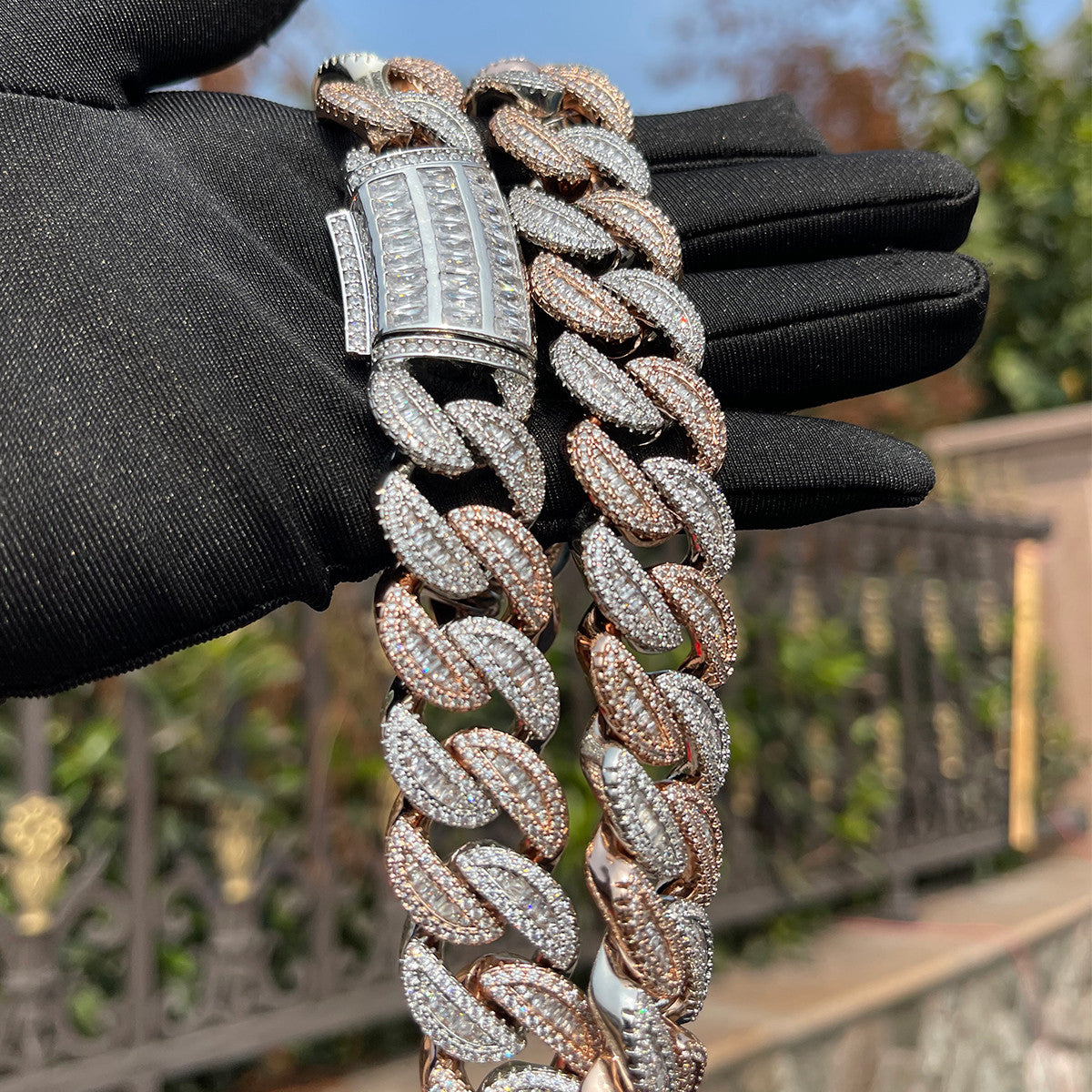 Mens Iced Blinged Out Baguette Clasp Hip Hop Cuban Link Starboy Chain ...