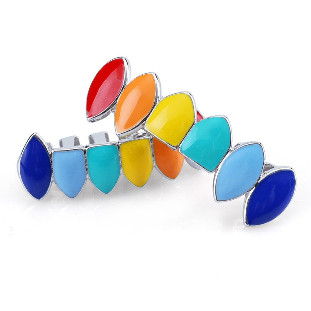 Hip Hop Gold Silver Rainbow Teeth Grillz Top Bottom Colorful Grills Se ...