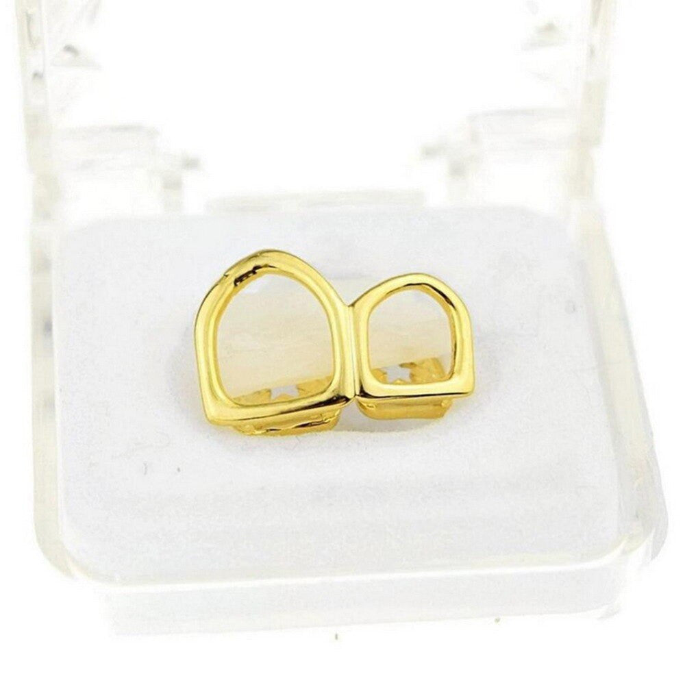 14k Gold Rose Gold Silver Hollow Open Face Cap Double Tooth Grillz ...