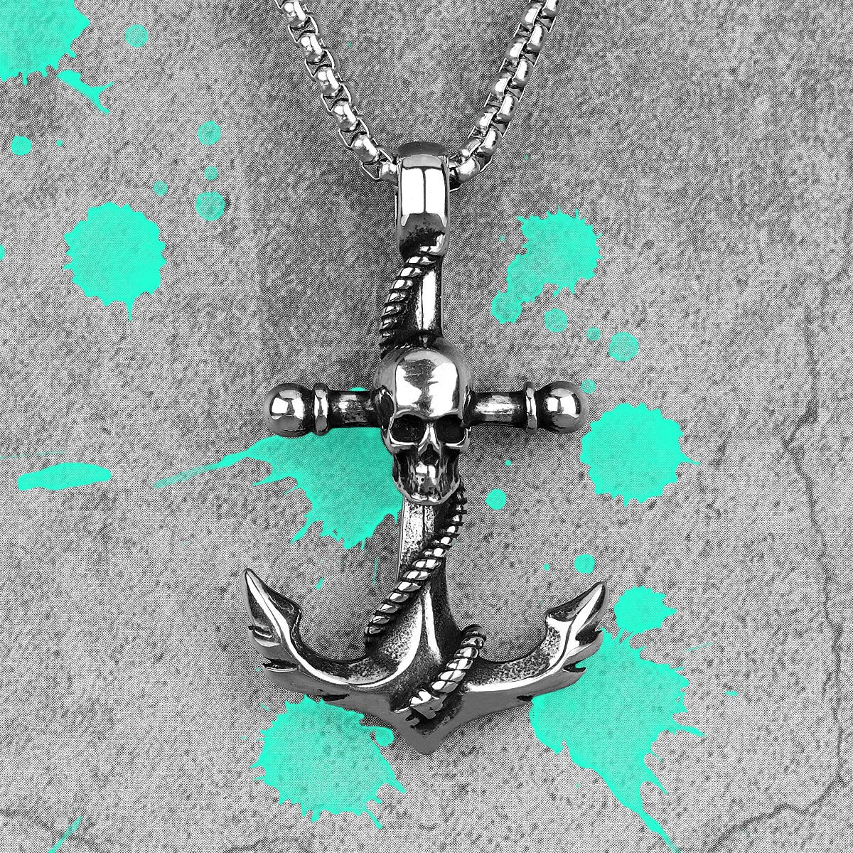 316L Stainless Steel Skull Ghost Anchor No Fade Pendant Chain Necklace ...